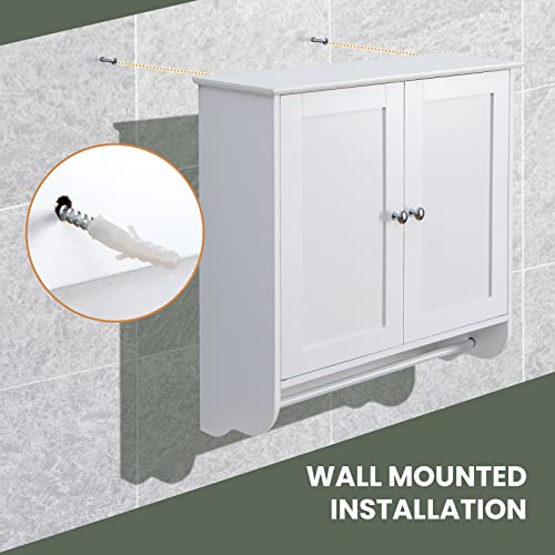 LOKO Wall Mounted Bathroom Cabinet with Towel Bar, Hanging Over The Toilet Storage Cabinet w/Adjustable Shelf, Medicine Cabinet Space-Saving Storage Organizer for Bathroom or Kitchen