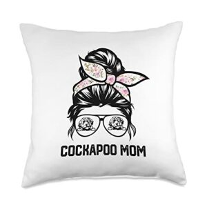 cockapoo mom messy bun hair tee cockapoo dog mom messy bun throw pillow, 18x18, multicolor