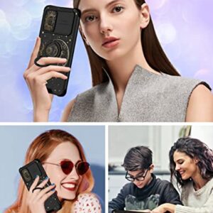 Goocrux (2in1 for Samsung Galaxy A32 5G Case Sun and Moon Women Girls Cute Stars Space Phone Cover with Slide Camera Cover+Ring Holder Fashion Golden Print Design Cases for Galaxy A 32 6.5''