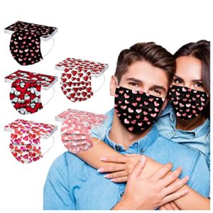 50PC Valentines Disposable Face_Mask for Adult, 3 Ply Breathable Sweet Heart Facemask for Women Men, Holiday Mask with Lip Kiss Design, Pink Black Valentines Facemask for Lovers Holiday Wedding Party