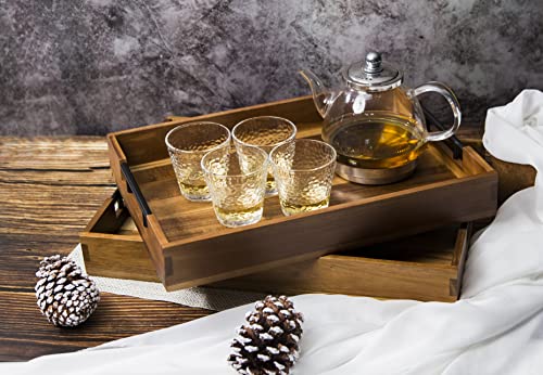 MornHalo Extra-Large Wooden Tray Set of 2, (20.1'' + 18.1'') Serving Tray with Metal Handles, Rectangle Rustic Serving Trays for Breakfast, Used in Kitchen Counter, Coffee Table, Bedroom, Living Room