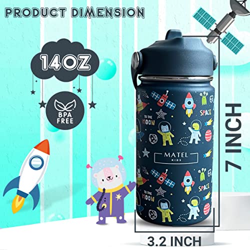 Kids Insulated Water Bottle 14oz BPA-FREE 18/8 Stainless Steel Double Walled Vacuum Keep Cold/Hot cartoon kids cup with straw Leak Proof Lid Water Bottle for School for Boys Girls