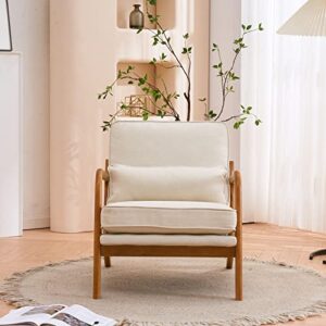 Karl home Accent Chair Mid-Century Modern Chair with Pillow Upholstered Lounge Arm Chair with Solid Wood Frame & Soft Cushion for Living Room, Bedroom, Belcony, Beige