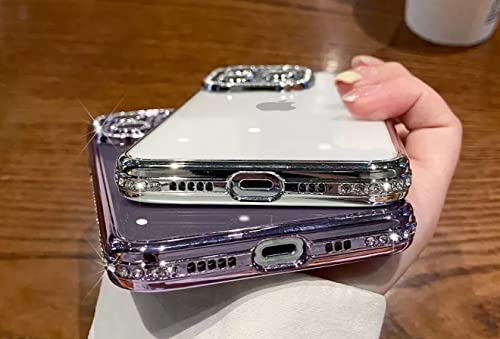 YTanazing Compatible with iPhone 14 Pro Max Case Glitter Plating Luxury Bling Rhinestones Diamond Cover for Women Girls Clear Soft TPU Camera Protector Shockproof Case for 14 Pro Max 2022 (Purple)