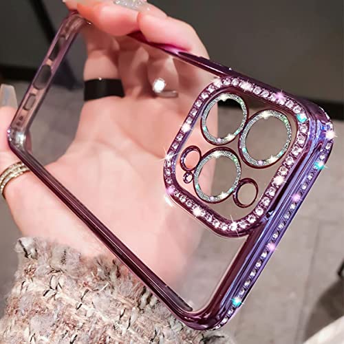 YTanazing Compatible with iPhone 14 Pro Max Case Glitter Plating Luxury Bling Rhinestones Diamond Cover for Women Girls Clear Soft TPU Camera Protector Shockproof Case for 14 Pro Max 2022 (Purple)