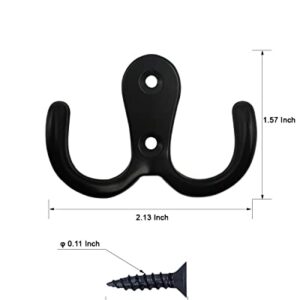 ABINLIN Coat Hooks 6 Pcs, Door Hooks for Hanging with 12 Screws, Heavy Duty Retro Double Hook for Hat, Purse, Key, Towel, Bags, Cup (Black)