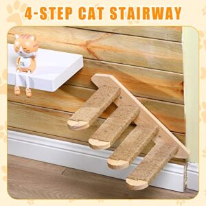 2 Pack Cat Climbing Shelf Wall Mounted Wood Cat Stair Cat Climbing Ladder 4 Step Cat Stairway with Jute Scratching Reversible Cat Wall Furniture for Cats Perch Platform Play Jump Climber Supplies