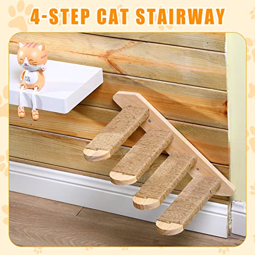 2 Pack Cat Climbing Shelf Wall Mounted Wood Cat Stair Cat Climbing Ladder 4 Step Cat Stairway with Jute Scratching Reversible Cat Wall Furniture for Cats Perch Platform Play Jump Climber Supplies