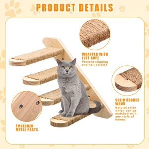 2 Pack Cat Climbing Shelf Wall Mounted Wood Cat Stair Cat Climbing Ladder 4 Step Cat Stairway with Jute Scratching Reversible Cat Wall Furniture for Cats Perch Platform Play Jump Climber Supplies