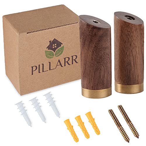 Pillarr Wooden Wall Hooks with Brass Cap and Mounting Hardware - Angled Wood Wall Hooks Set of 2 Wooden Pegs for Hanging - Decorative Hooks for Hat, Bag, Coat, Towel