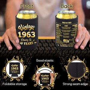 BdayPtion 60th Birthday Decorations for Men Women, Turning 60 Party Decorations, 60 Year Old Bday Party Supplies, Sixty Birthday Present, Back in 1963, Black and Gold Pack of 12 Can Cooler Sleeves