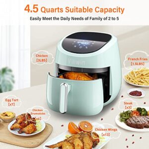 VILIWIN Air Fryer 4.5 QT 8 Preset Menus AirFryer with Auto Shut Off 30 Minute Timer Adjustable and Air Fryer Paper Liners 50PCS Disposable Square Parchment Liner 6.3 inch for 4-6 QT Air Fryers Basket