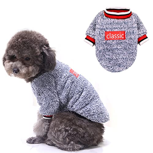 Flannel Classic Pet Puppy Sweater for Small Dogs Winter Warm Dog Clothes Soft Doggie Sweater Fashionable Dog Coat Dog Sweatshirts Dog Pullover Dogs Cats (1 Pack, Grey, S)