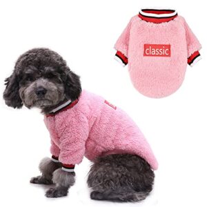 flannel classic pet puppy sweater for small dogs winter warm dog clothes soft doggie sweater fashionable dog coat dog sweatshirts dog pullover dogs cats (1 pack, pink, l)