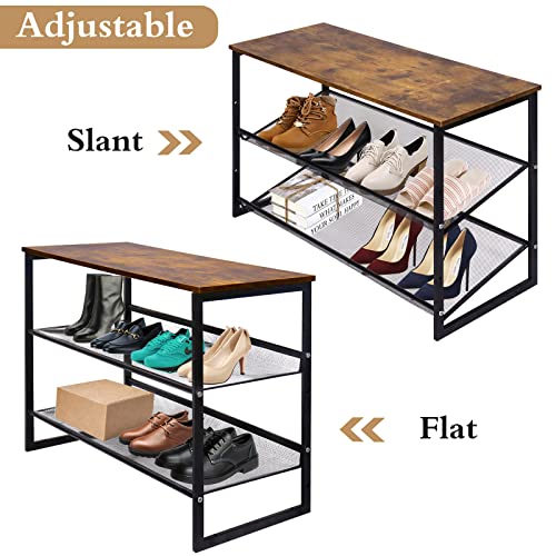 Garden 4 you 3-Tier Tilting Adjustable Freestanding Shoe Rack 6-8 Pairs 29 in Length for Durability and Stability for Entryways, Hallways, Closets, Dormitory Rooms, and Industries