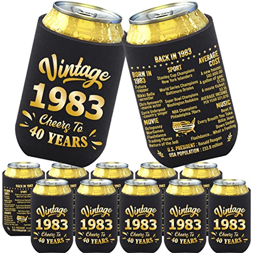 BdayPtion 40th Birthday Decorations for Men Women, 40th Party Decorations, 40 Year Old Bday Party Supplies, Forty Birthday Present, Black and Gold Pack of 12 Can Cooler Sleeves