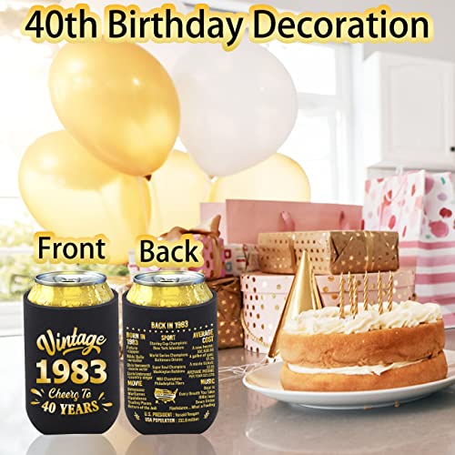 BdayPtion 40th Birthday Decorations for Men Women, 40th Party Decorations, 40 Year Old Bday Party Supplies, Forty Birthday Present, Black and Gold Pack of 12 Can Cooler Sleeves