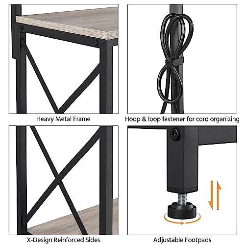 Yaheetech Kitchen Bakers Rack with Power Outlet, 36.5" W Microwave Oven Stand Kitchen Storage Rack with Hooks for Dining Room, Kitchen Organizer Shelves for Spices, Pots and Pans, Gray