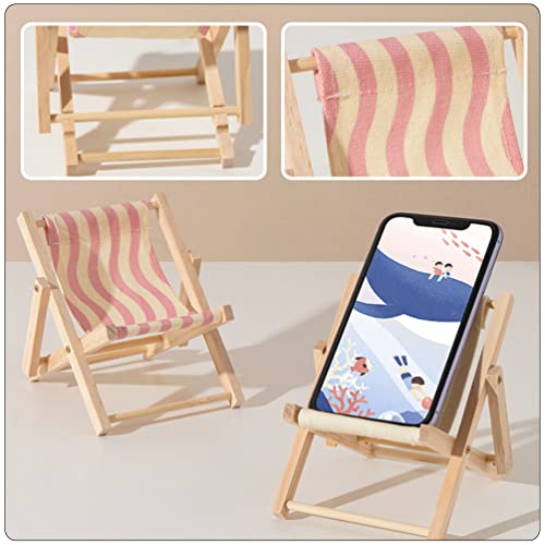 Beavorty Cell Phone Holder Wood and Canvas Beach Deck Chair Desk Stand Display Business Card Holders Bracket Charging Dock Mini Folding Chair Phone Holder for Smartphone Mobile Phone