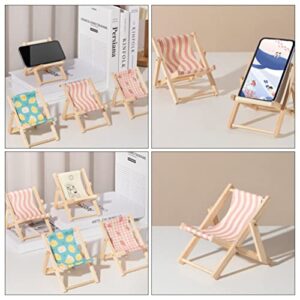 Beavorty Cell Phone Holder Wood and Canvas Beach Deck Chair Desk Stand Display Business Card Holders Bracket Charging Dock Mini Folding Chair Phone Holder for Smartphone Mobile Phone