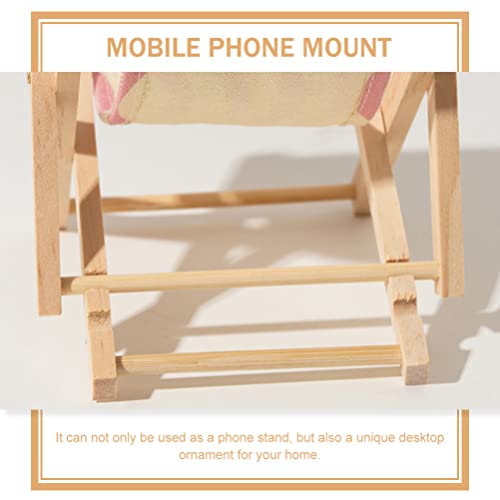 Beavorty Cell Phone Holder Wood and Canvas Beach Deck Chair Desk Stand Display Business Card Holders Bracket Charging Dock Mini Folding Chair Phone Holder for Smartphone Mobile Phone