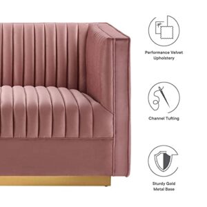 Modway Sanguine Channel Tufted Performance Velvet Modular Sectional, 7-Piece Left-Facing Sofa, Dusty Rose