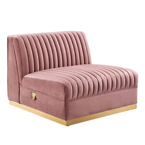 Modway Sanguine Channel Tufted Performance Velvet Modular Sectional, 7-Piece Left-Facing Sofa, Dusty Rose