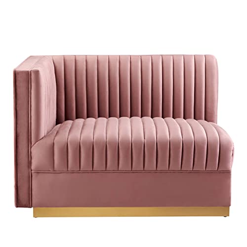 Modway Sanguine Channel Tufted Performance Velvet Modular Sectional, 7-Piece Left-Facing Sofa, Dusty Rose