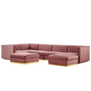 Modway Sanguine Channel Tufted Performance Velvet Modular Sectional, 7-Piece Left-Facing Sofa, Dusty Rose