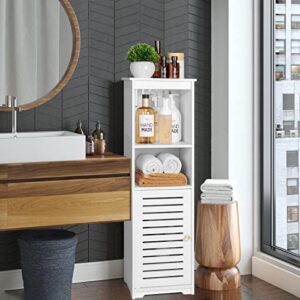 White Bathroom Floor Cabinet, Multi-Purpose Storage Cabinet Unit,Free Standing Bathroom Furniture Cabinet with 1door and 3 Tier Shelf for Living Room,Bedroom,Kitchen,Hallway