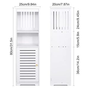 White Bathroom Floor Cabinet, Multi-Purpose Storage Cabinet Unit,Free Standing Bathroom Furniture Cabinet with 1door and 3 Tier Shelf for Living Room,Bedroom,Kitchen,Hallway