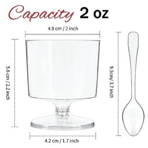 Zezzxu 100 Pack 2 oz Mini Dessert Cups with Spoons, Disposable Appetizer Cups Mousse Cups Small Plastic Wine Glasses for for Serving Individual Pudding Shots, Cocktail, Trifle