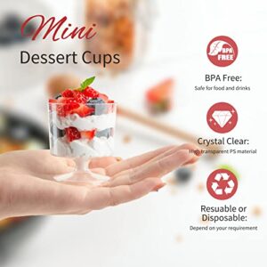 Zezzxu 100 Pack 2 oz Mini Dessert Cups with Spoons, Disposable Appetizer Cups Mousse Cups Small Plastic Wine Glasses for for Serving Individual Pudding Shots, Cocktail, Trifle