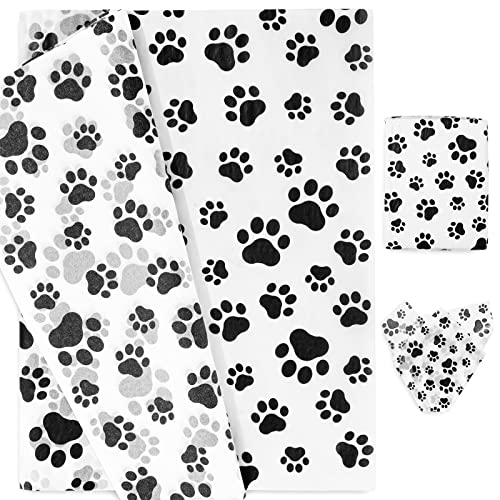 Whaline 100 Sheet Pet Paw Print Tissue Paper White Black Wrapping Paper 14 x 20in Cute Gift Wrapping Tissue Paper Dog Paw Art Paper Crafts for Pet Treat Party Favors DIY Decoration