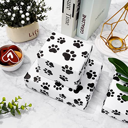 Whaline 100 Sheet Pet Paw Print Tissue Paper White Black Wrapping Paper 14 x 20in Cute Gift Wrapping Tissue Paper Dog Paw Art Paper Crafts for Pet Treat Party Favors DIY Decoration