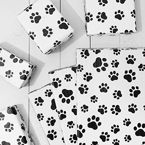 Whaline 100 Sheet Pet Paw Print Tissue Paper White Black Wrapping Paper 14 x 20in Cute Gift Wrapping Tissue Paper Dog Paw Art Paper Crafts for Pet Treat Party Favors DIY Decoration