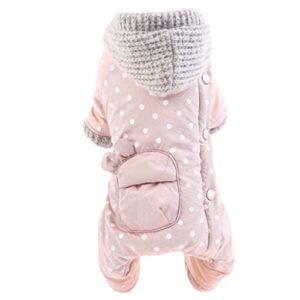 houkai winter dog clothes cute dots pets clothing warm dog jumpsuit coat jacket warm hoodie (color : pink, size : xs code)