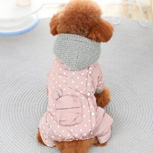 HOUKAI Winter Dog Clothes Cute Dots Pets Clothing Warm Dog Jumpsuit Coat Jacket Warm Hoodie (Color : Pink, Size : XS Code)