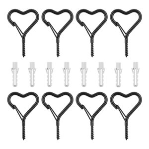 sovunis 8 pack q-hanger, screw hooks for hanging outdoor lights, q hanger hooks with safety buckle, windproof screw hooks for hanging plants christmas lights, cup eye hooks [heart shape]