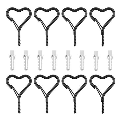 sovunis 8 Pack Q-Hanger, Screw Hooks for Hanging Outdoor Lights, Q Hanger Hooks with Safety Buckle, Windproof Screw Hooks for Hanging Plants Christmas Lights, Cup Eye Hooks [Heart Shape]