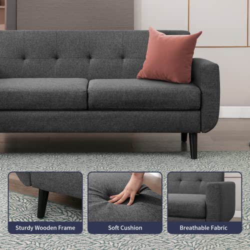 ZAFLY 68" Futon Sofa Modern Love Seat Sofa Button Tufted Upholstered Loveseat Couch Furniture with 5.9" Upholstered Cushion for Living Room Bedroom Office Apartment, 2-Seat (Dark Gray)