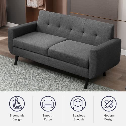 ZAFLY 68" Futon Sofa Modern Love Seat Sofa Button Tufted Upholstered Loveseat Couch Furniture with 5.9" Upholstered Cushion for Living Room Bedroom Office Apartment, 2-Seat (Dark Gray)