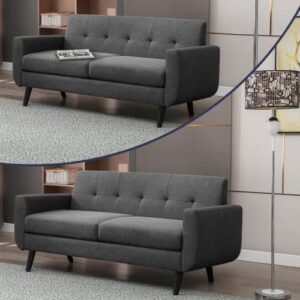 ZAFLY 68" Futon Sofa Modern Love Seat Sofa Button Tufted Upholstered Loveseat Couch Furniture with 5.9" Upholstered Cushion for Living Room Bedroom Office Apartment, 2-Seat (Dark Gray)