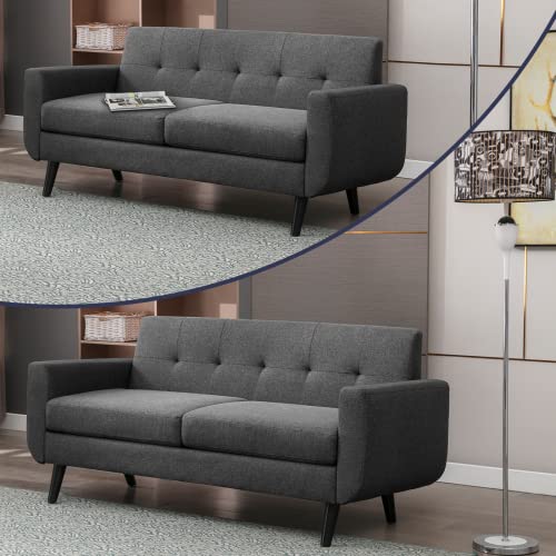 ZAFLY 68" Futon Sofa Modern Love Seat Sofa Button Tufted Upholstered Loveseat Couch Furniture with 5.9" Upholstered Cushion for Living Room Bedroom Office Apartment, 2-Seat (Dark Gray)