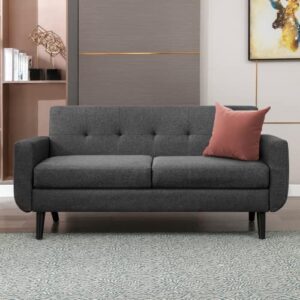 ZAFLY 68" Futon Sofa Modern Love Seat Sofa Button Tufted Upholstered Loveseat Couch Furniture with 5.9" Upholstered Cushion for Living Room Bedroom Office Apartment, 2-Seat (Dark Gray)