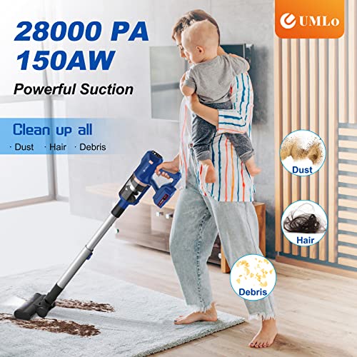 UMLo Cordless Vacuum Cleaner, Stick Vacuum with 300W 28Kpa Powerful Suction, Rechargeable Battery Vacuum, Up to 60mins Runtime, 8 in 1 LED Lightweight Vacuum for Pet Hair Carpet Hard Floor, V111 Plus