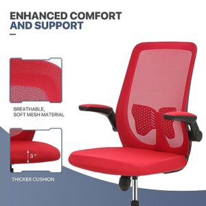 MoNiBloom Ergonomic Desk Chair Lumbar Support, Comfy Swivel Task Chair Adjustable Height Breathable Mesh Study Chair with Flip-up Arms 360 Swivel Office Chair for Adult Teen 250 LBS Capacity, Red