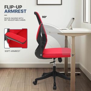 MoNiBloom Ergonomic Desk Chair Lumbar Support, Comfy Swivel Task Chair Adjustable Height Breathable Mesh Study Chair with Flip-up Arms 360 Swivel Office Chair for Adult Teen 250 LBS Capacity, Red