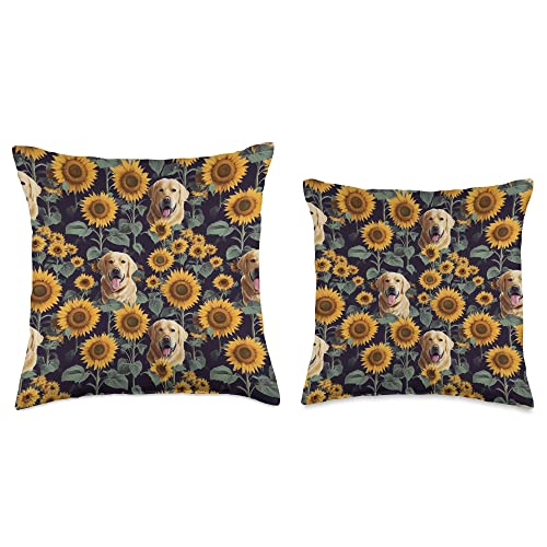 Yellow Labrador Lovers Accessories Cute Yellow Labrador Enchanted Sunflower Garden Throw Pillow, 18x18, Multicolor