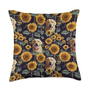 yellow labrador lovers accessories cute yellow labrador enchanted sunflower garden throw pillow, 18x18, multicolor